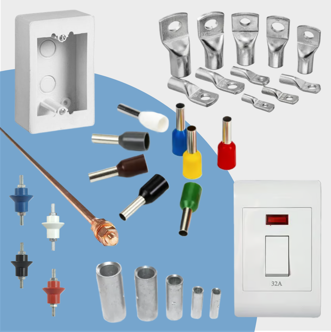 Ferule, Lugs, Isolators, Bootlace and earth spikes